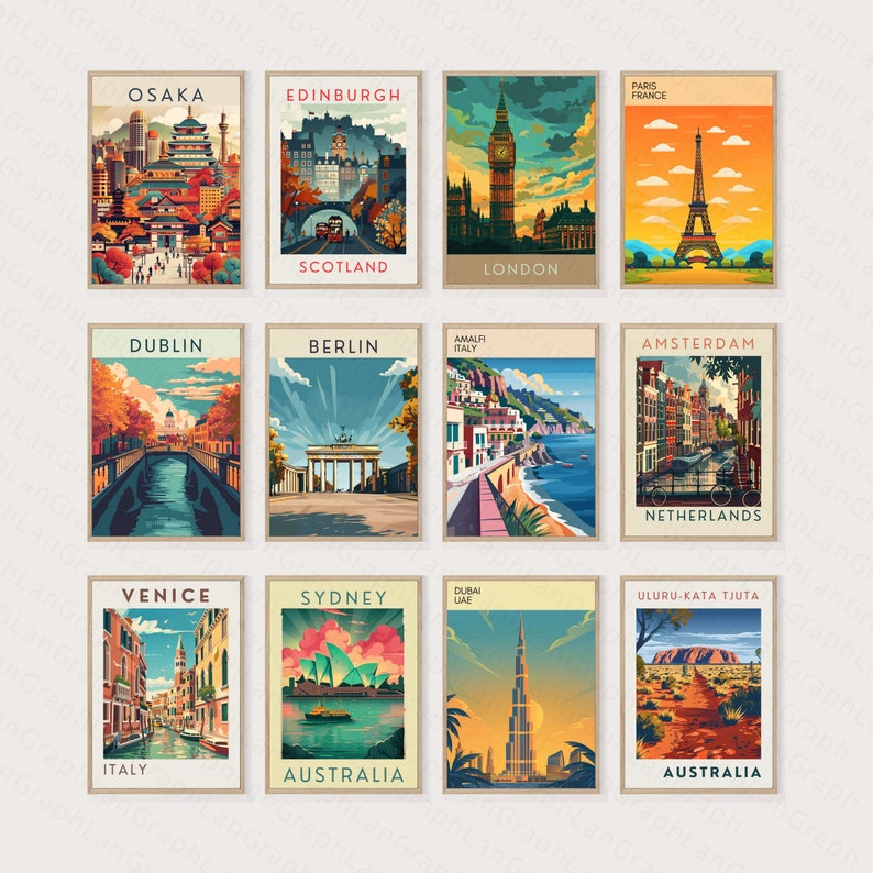 Retro Travel Posters Set, Vintage Gallery Wall Art (digital Download ...