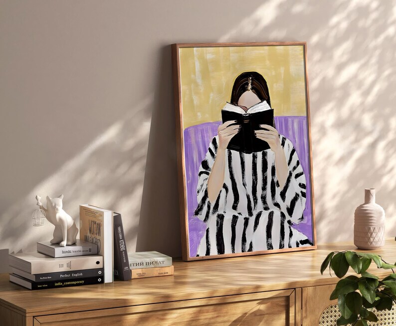 Reading Woman Art Print | Black and White Trendy Poster (digital ...