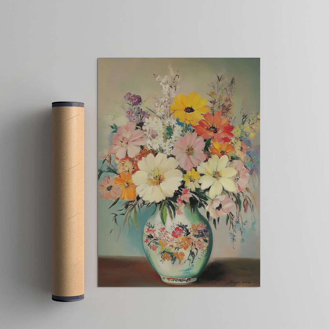 Vintage Neutral Cottagecore Botanical Painting Modern Floral Bedroom ...