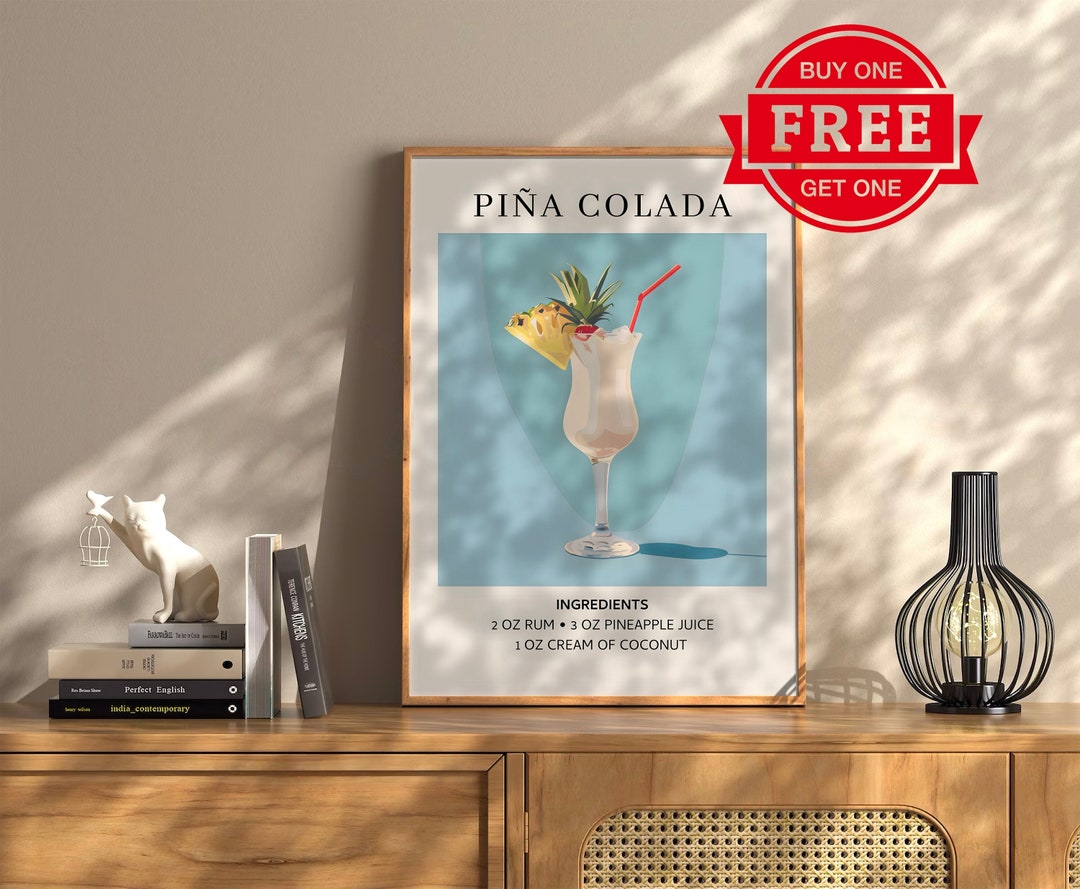 Pina Colada Cocktail Art Print, Retro Bar Decor (digital Download) - Etsy