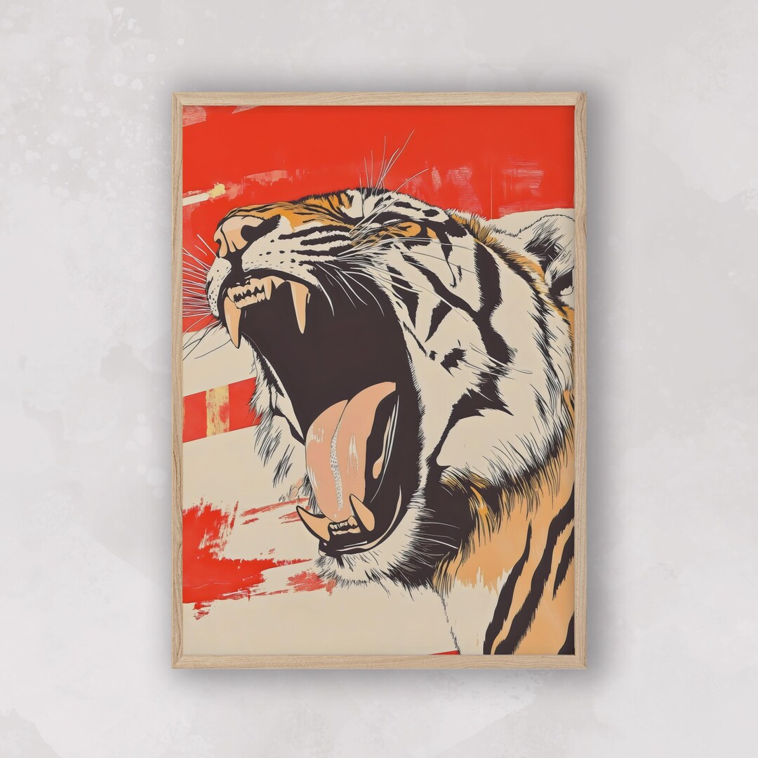 Vintage Japanese Tiger Poster, Japandi Jakuchu Style Woodblock Print ...