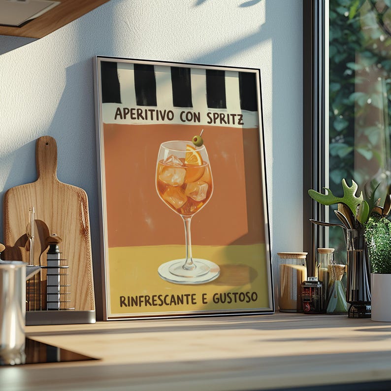 Aperol Spritz Cocktail Print | Modern Kitchen Wall Art (digital ...