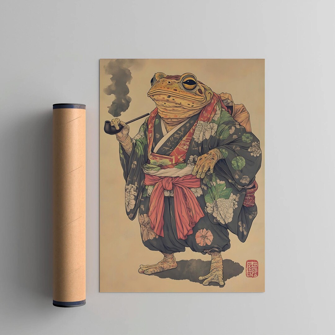 Vintage Japanese Frog Poster, Japandi Jakuchu Style Woodblock Print ...