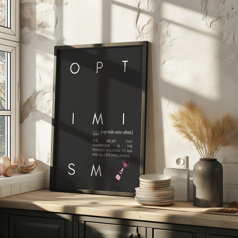 Optimism Definition Print Modern Galley Wall Poster Minimalist Home Bar Hallway Wall Art Fun ...