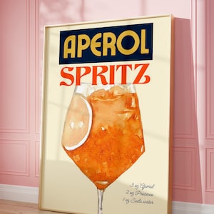 Aperol Spritz Cocktail Art Print, Retro Drink Poster, Minimalist Modern ...