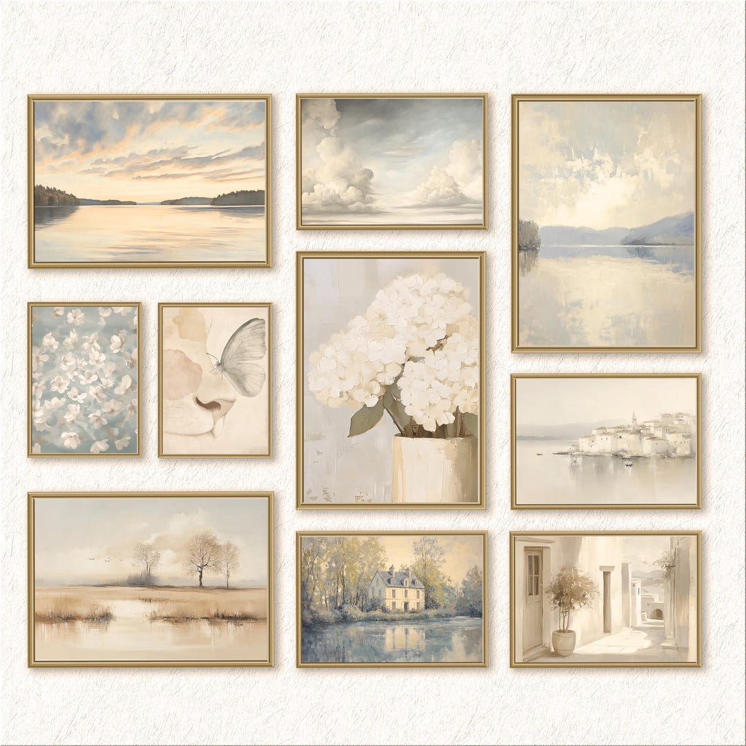 Neutral Muted Vintage Prints Wall Set of 10 Prints, Gallery Art Print ...