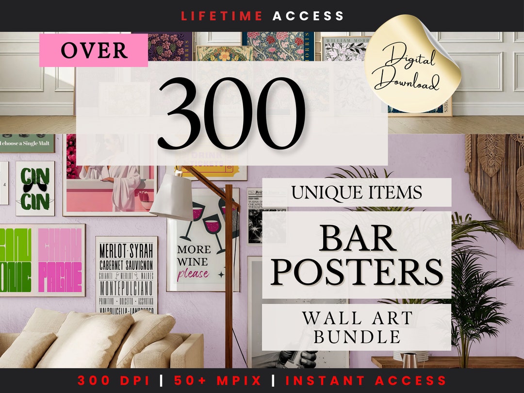 Large 300 BAR POSTERS BUNDLE Printable Wall Art Maximalist Prints Bar ...