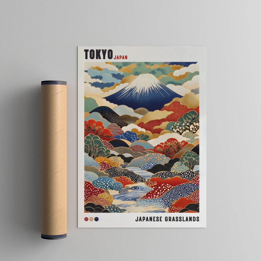 Vintage Japanese Exhibition Poster, Japandi Jakuchu Style Woodblock ...