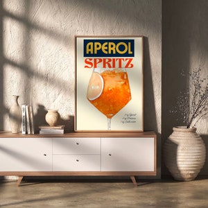 Aperol Spritz Cocktail Art Print, Retro Drink Poster, Minimalist Modern ...