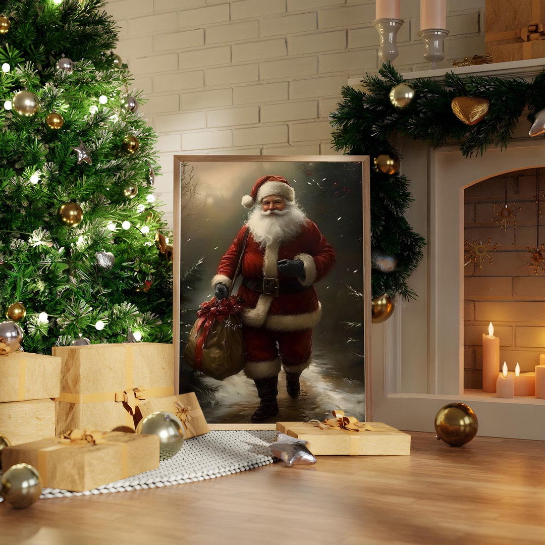 Christmas Digital Prints Vintage Santa Wall Art Prints Decoration Retro ...