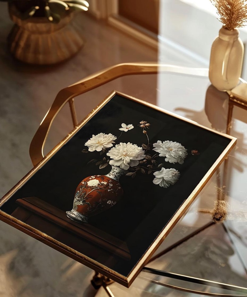 Dark Floral Still Life Print, Botanical Tapestry Painting (digital ...