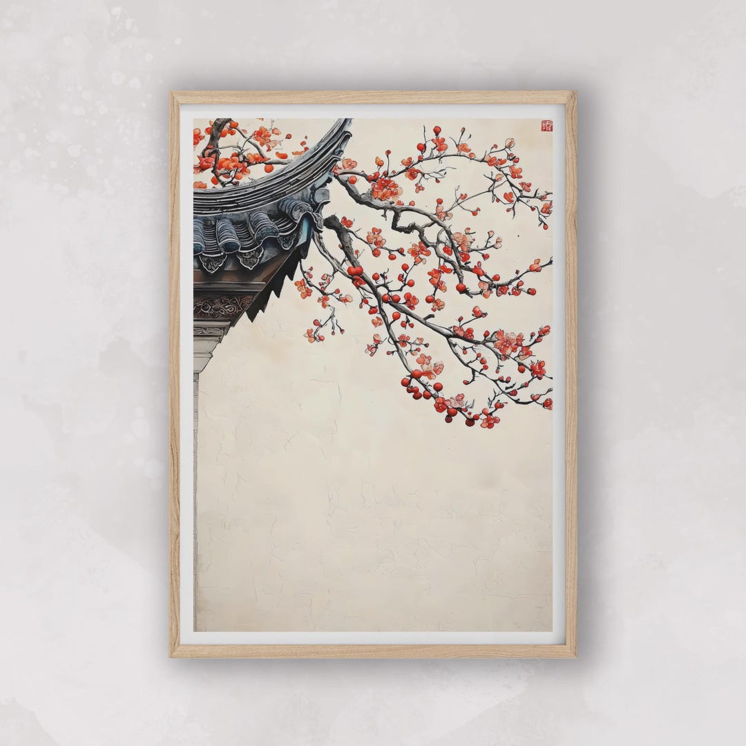 Vintage Japanese Exhibition Poster, Japandi Jakuchu Style Woodblock ...