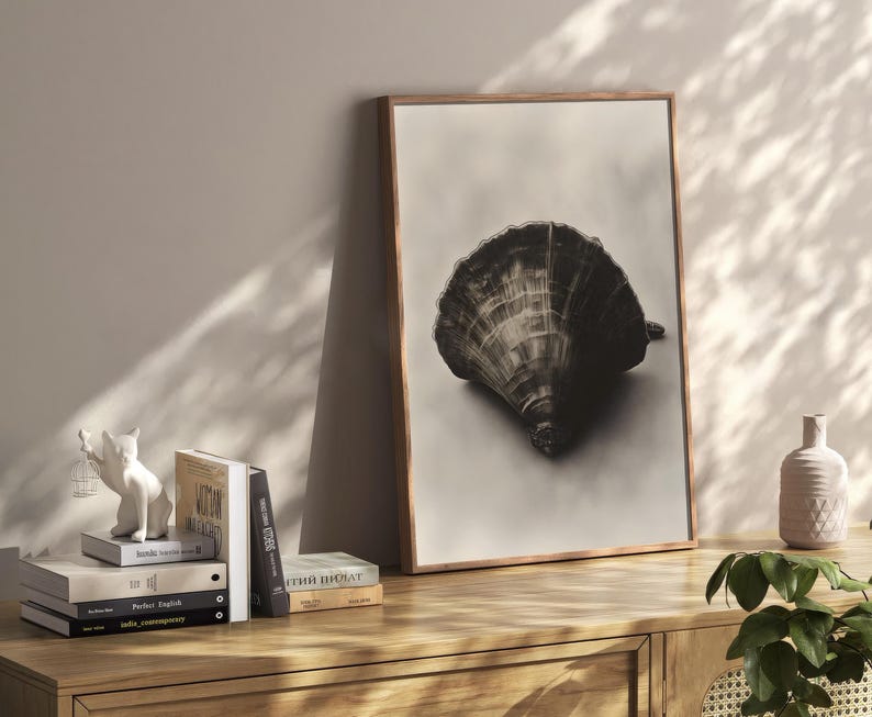 Dark Seashell Sketch Print, Minimalist Eclectic Wall Art (digital ...