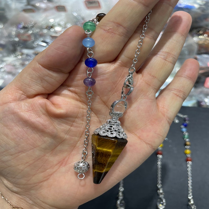 Natural Crystal Gemstone Pendulums, Pendulums With Silver Chain ,crystal Pendulum,dowsing ...