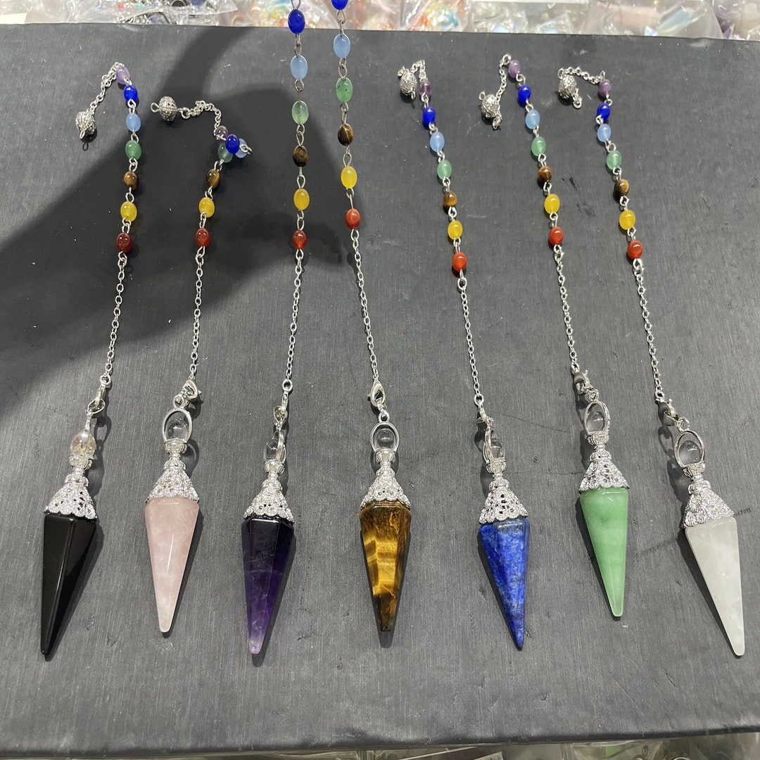 Natural Crystal Gemstone Pendulums, Pendulums With Silver Chain ...