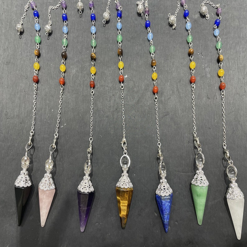 Natural Crystal Gemstone Pendulums, Pendulums With Silver Chain ,crystal Pendulum,dowsing ...