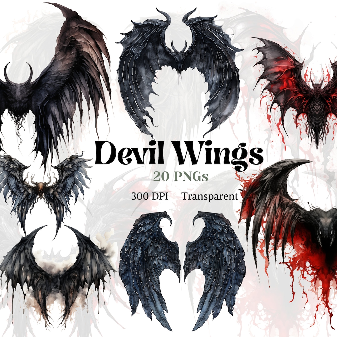 Devil Wings Clipart Transparent Watercolor PNG Black Demon Evil Graphic ...