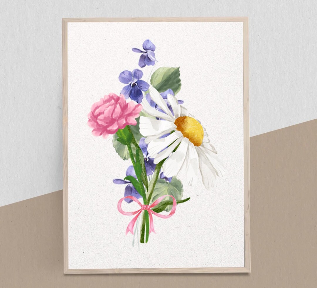 Birth Flower Bouquet Water Color Birth Flower Print Gift for Family ...