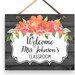 Coral Flowers Classroom Door Sign Personalized Teacher Gift End of ...