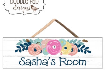Floral Girls Name Sign Bedroom Door Sign | Etsy