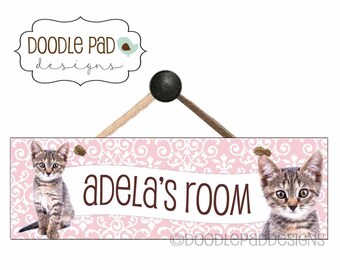 Girls Room Sign Personalized Door Sign Pink Dots and Stripes | Etsy