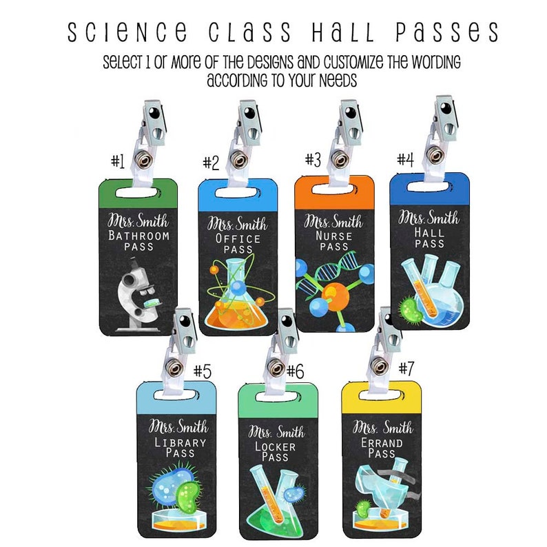 Hall Passes SCIENCE Classroom Decor Custom Key Hanger School Teacher ...