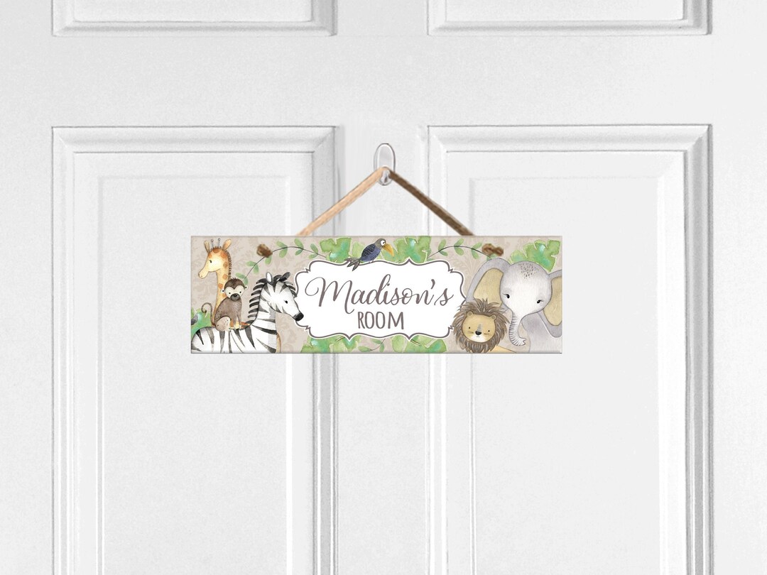 Custom Door Sign Kids Jungle Theme Personalized Safari Animals Door ...