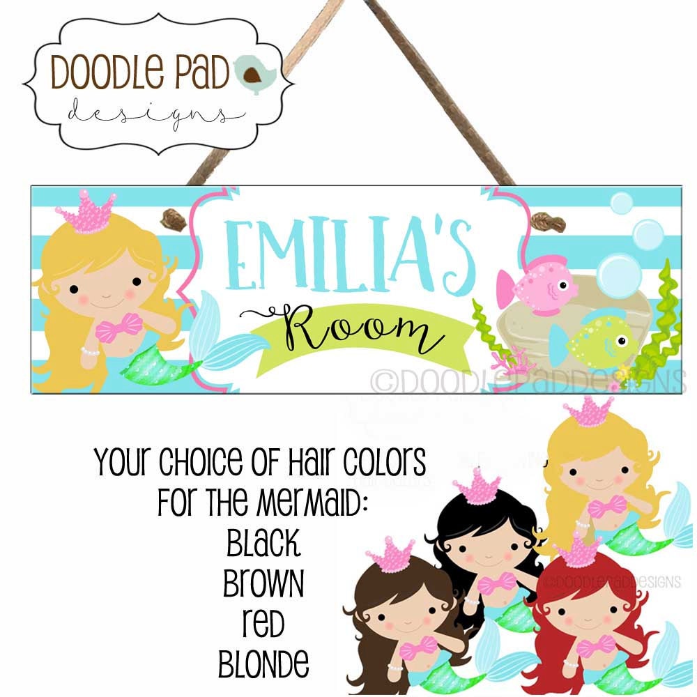 Mermaid Door Sign, Kids Door Decor, Personalized Children's Wall Art - Etsy