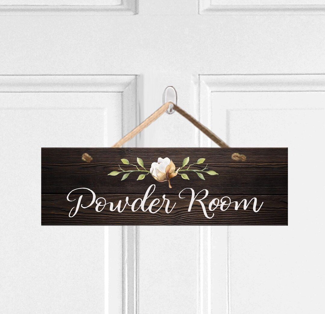 Powder Room Door Sign, Farmhouse Inspired Decor With Cotton Ball Accent ...