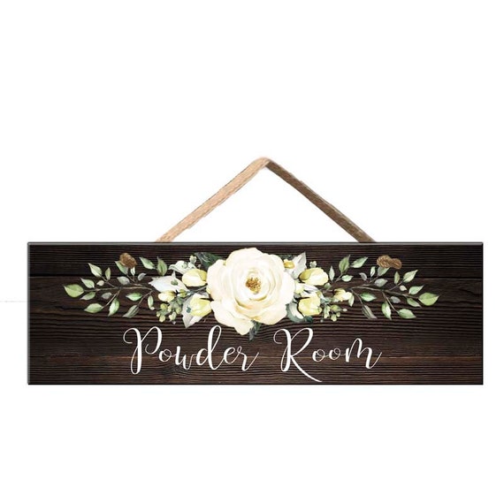 Powder Room Door Sign Farmhouse inspired Decor White Roses | Etsy