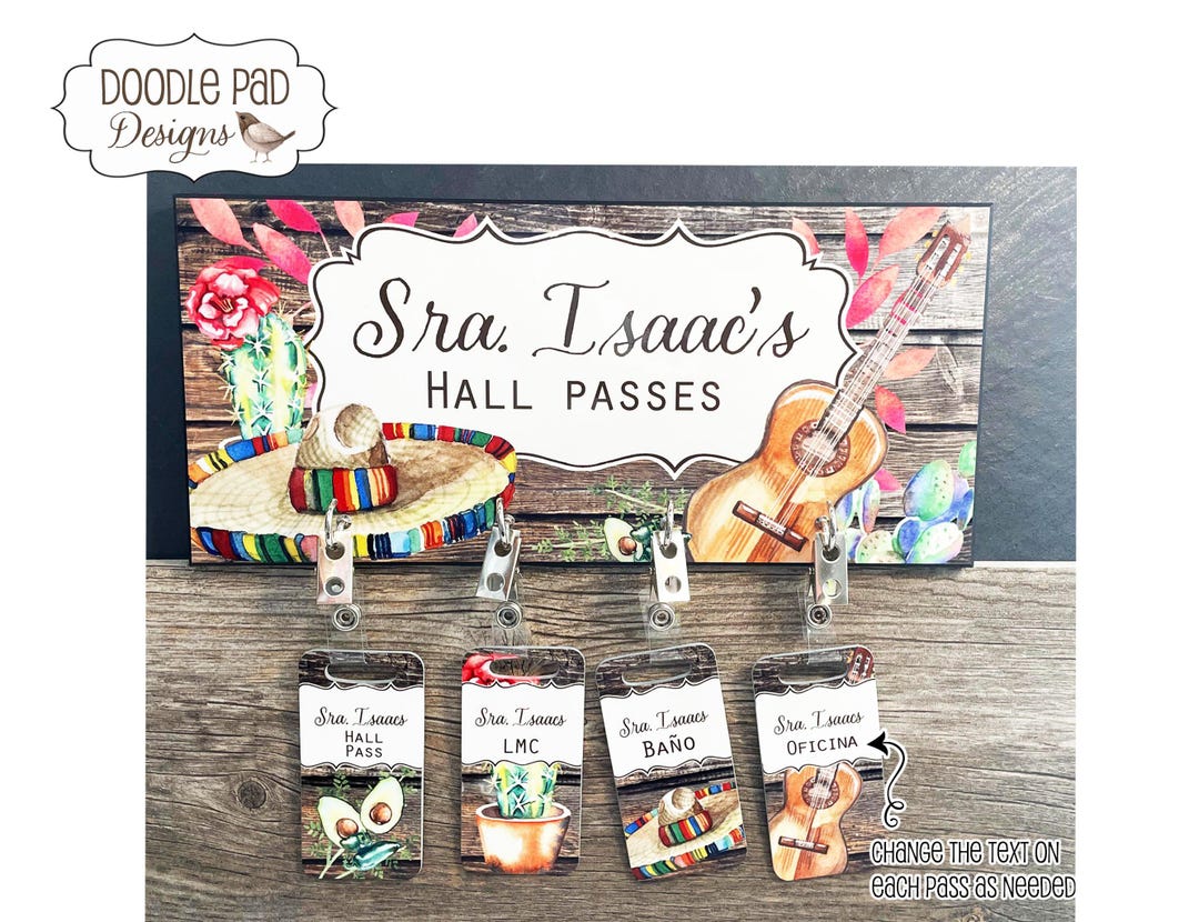 Hall Pass Hanger Spanish Class Hall Passes Teacher Appreciation Gift Custom Classroom Decor - Etsy
