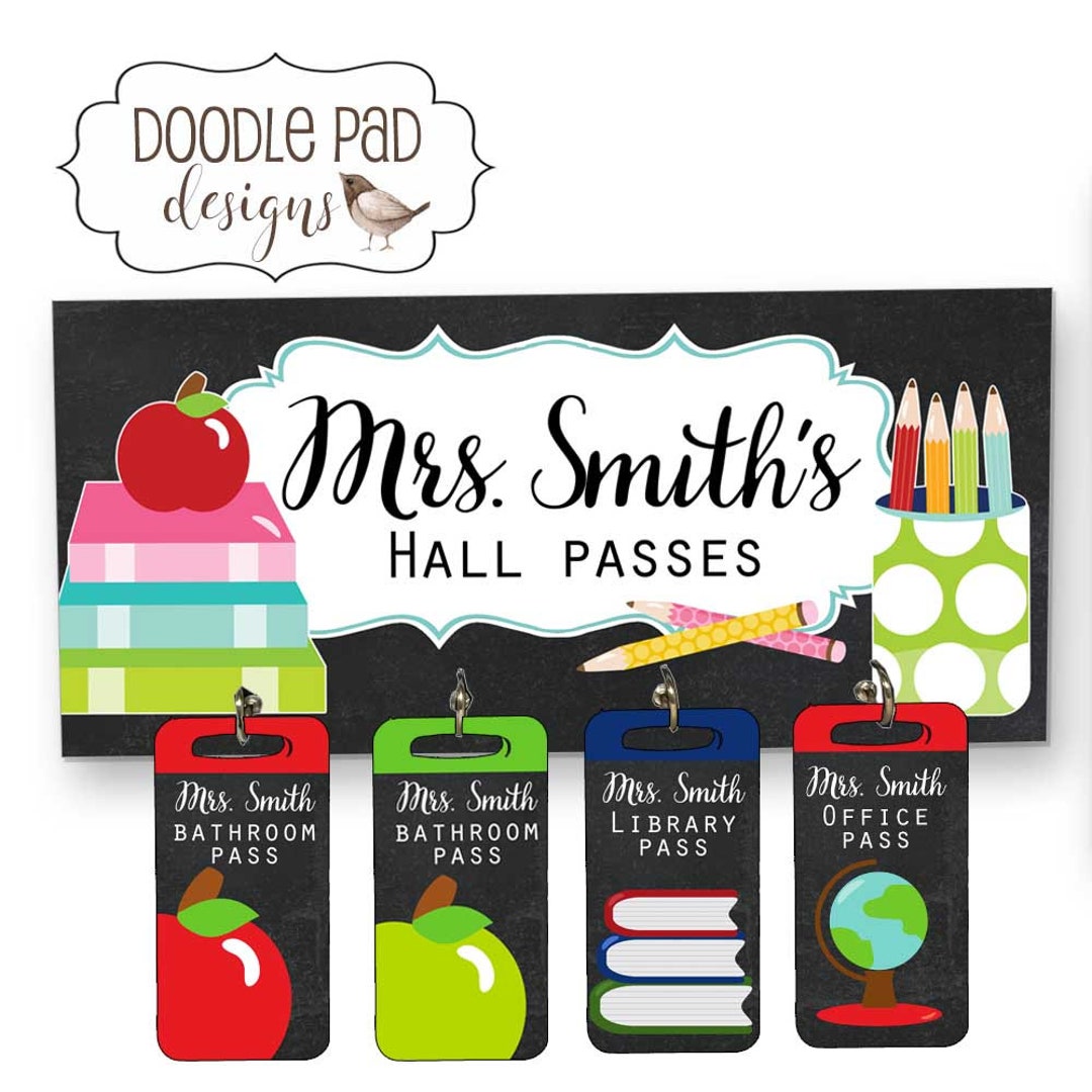 Hall Passes Elementary School Bathroom Pass Custom Hall Pass Teacher ...
