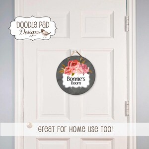 Round Watercolor Roses Classroom Door Sign, Teacher Name Door Sign, 12 ...