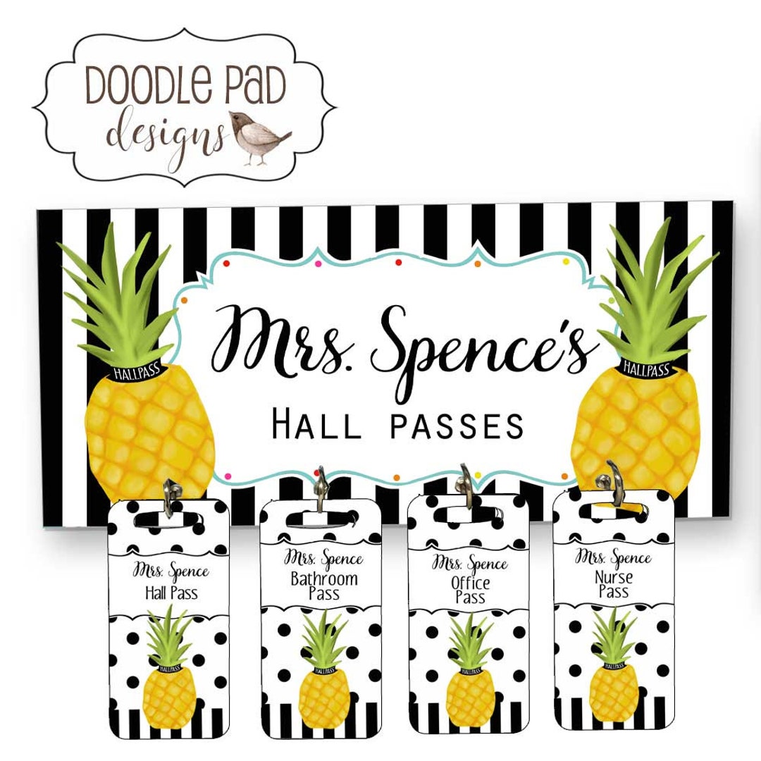 Personalized Pineapple Classroom Decor, Hall Passes Sign, Teacher Gift ...