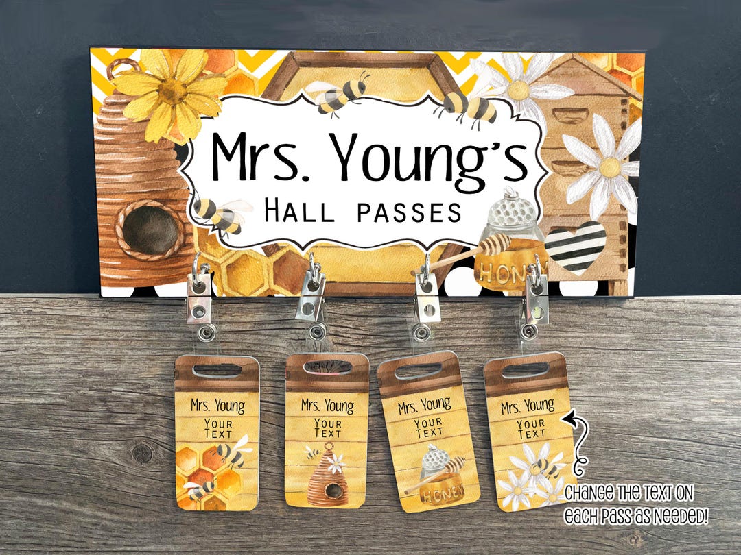 Hall Passes Bees Classroom Hall Pass Hanger Personalized Honey Bee ...