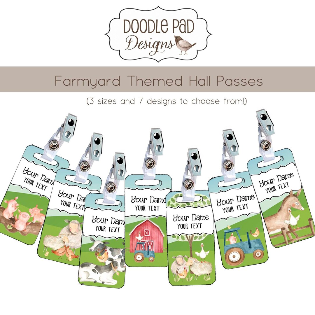 Personalized Farmyard Animals Hall Passes, Barnyard Hall Passes, Farm ...