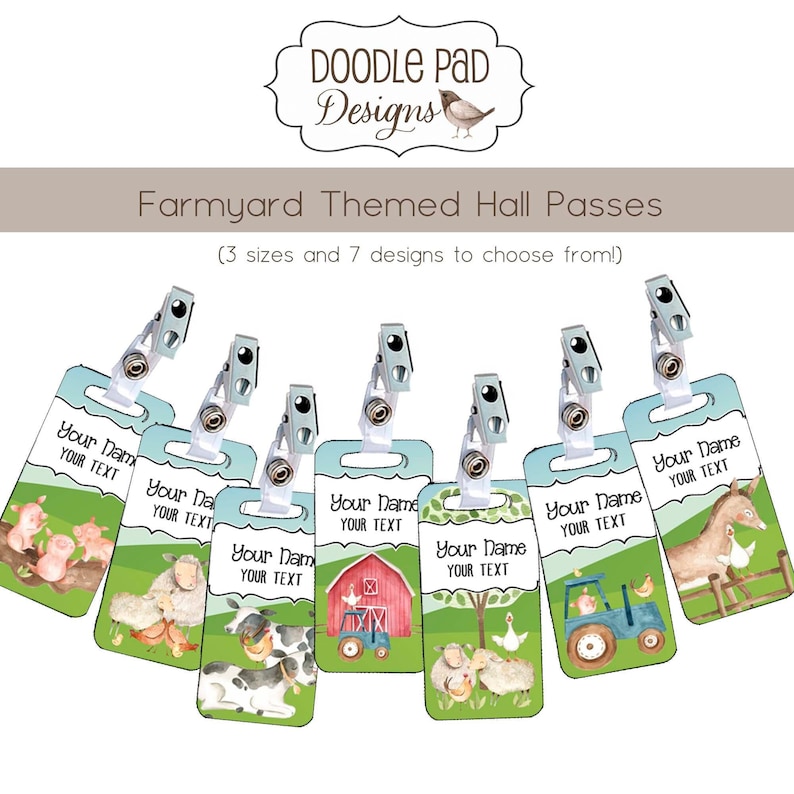 Personalized Farm Yard Hall Passes, Barn Hall Passes, Farm Animals ...