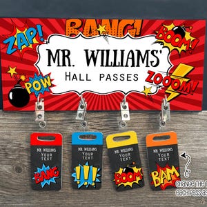 Personalized Classroom Hall Pass Hanger, Super Hero Hall Passes ...