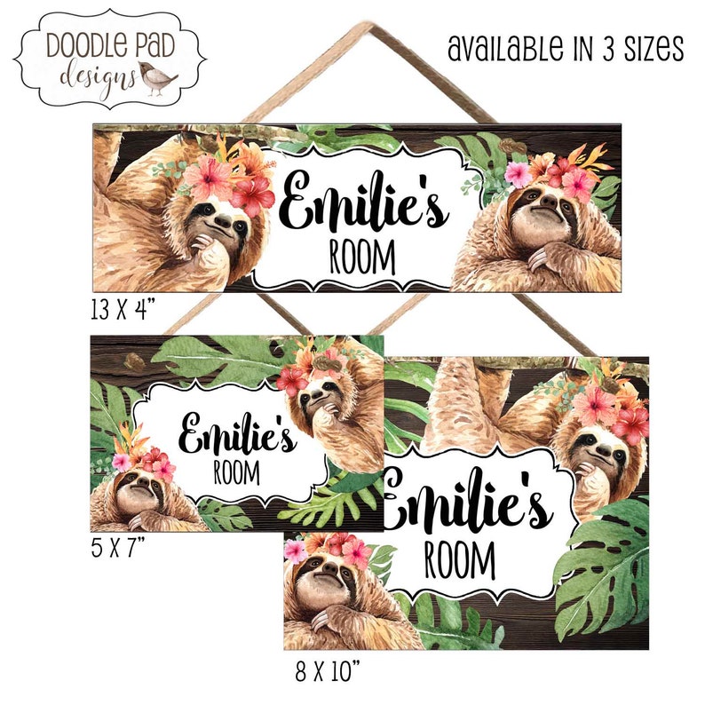 Floral Sloth Door Sign Girl's Room Decor Rustic Faux | Etsy