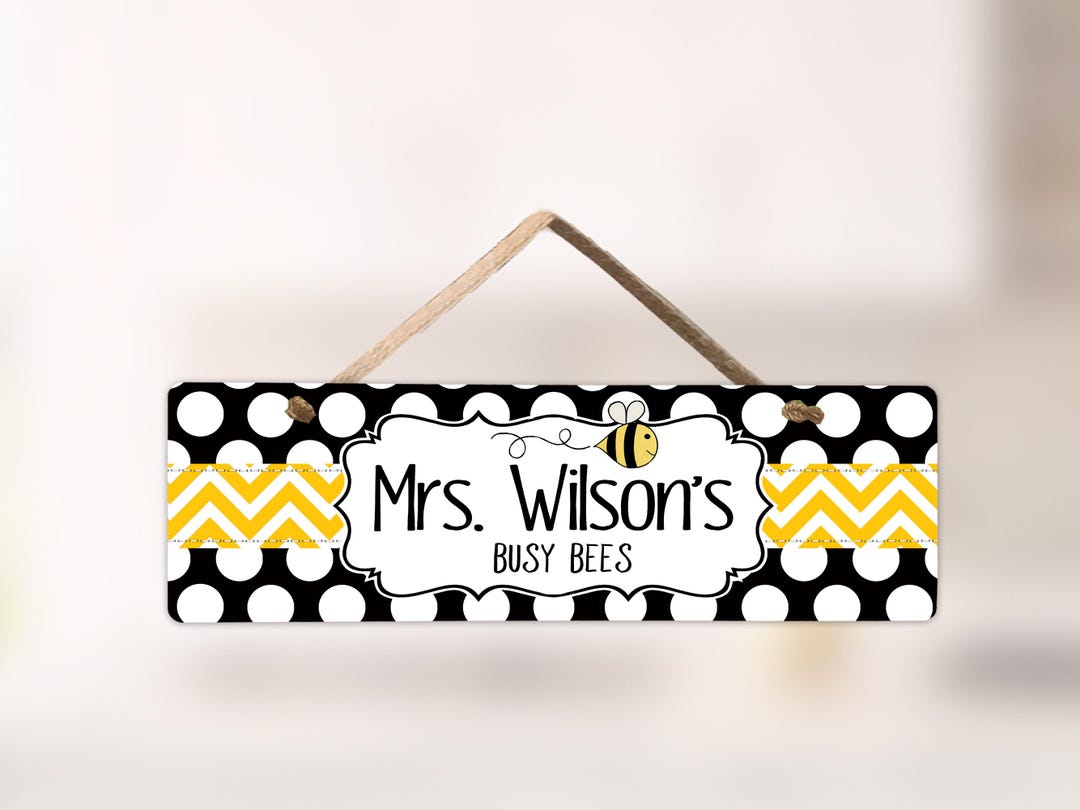 Teacher Door Sign Busy Bees Classroom Name Hanger Custom Bumble Bee ...