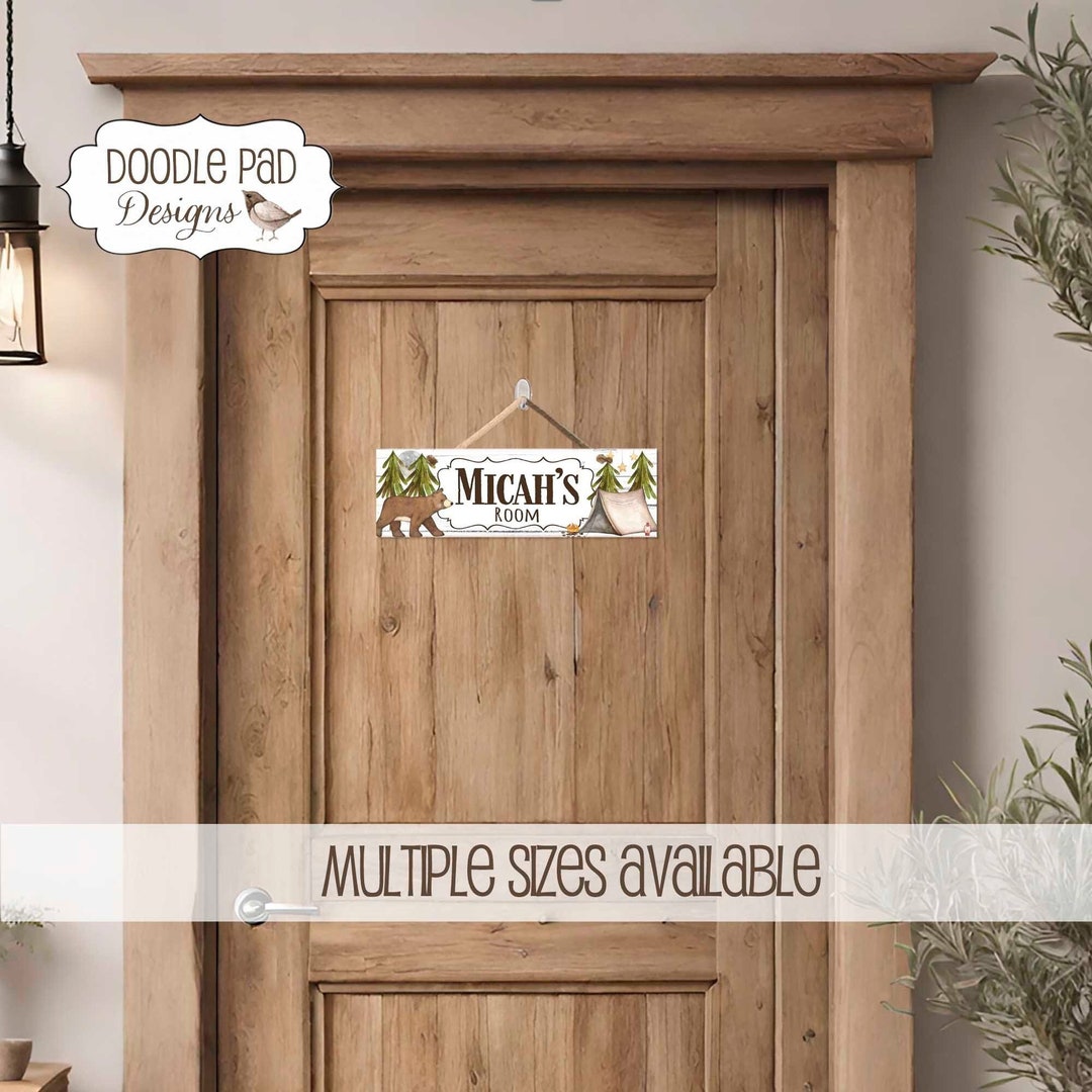 Custom Woodland Bear Door Sign, Personalized Camping Theme Kids Decor ...
