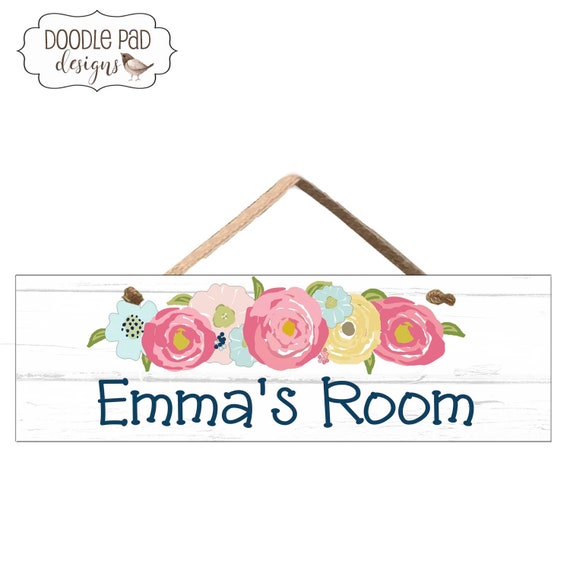 Floral Girls Name Sign Bedroom Door Sign | Etsy