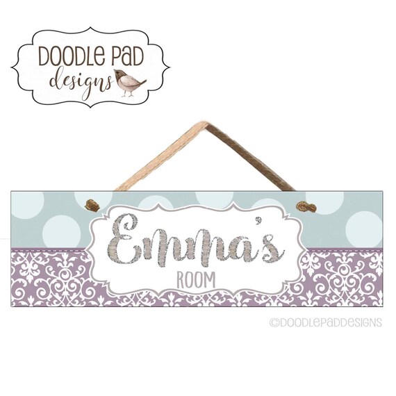 Personalized Door Sign for Girls Room Polka Dot Damask Decor | Etsy