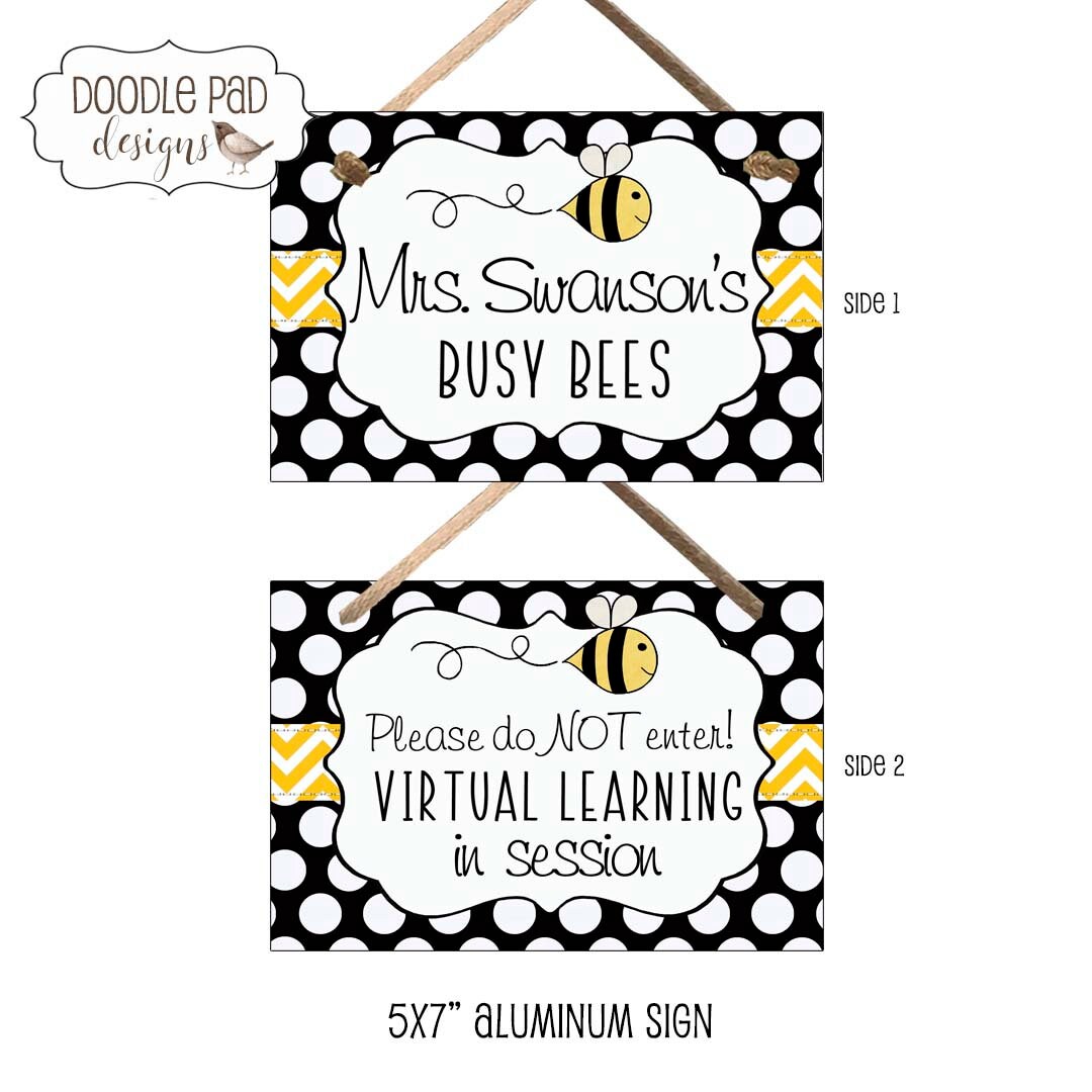 Virtual Classroom Door Sign Personalized Bumble Bee Teacher | Etsy