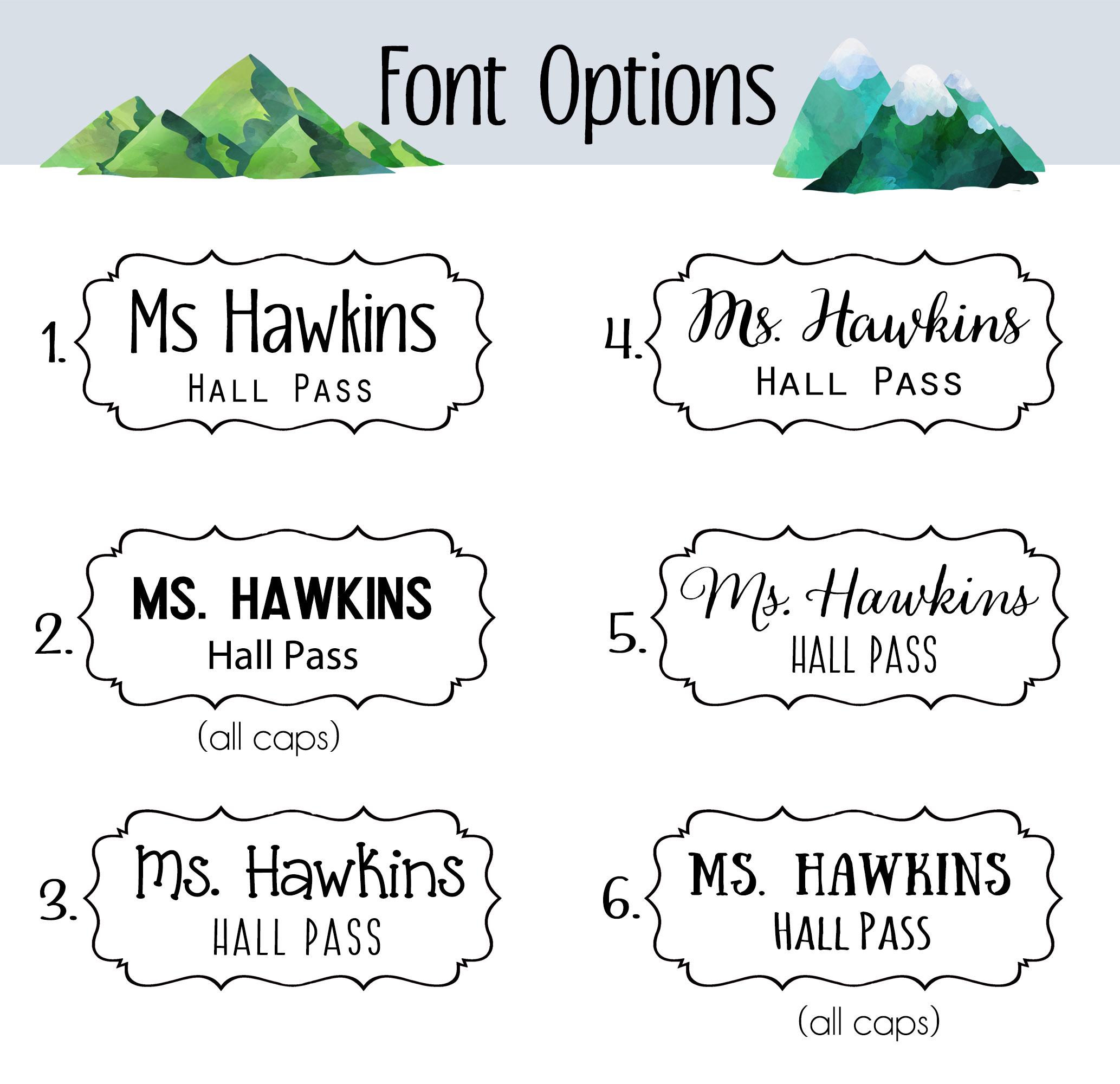 Hall Pass MOUNTAIN Classroom Nature Theme Personalized Teacher Gift for ...