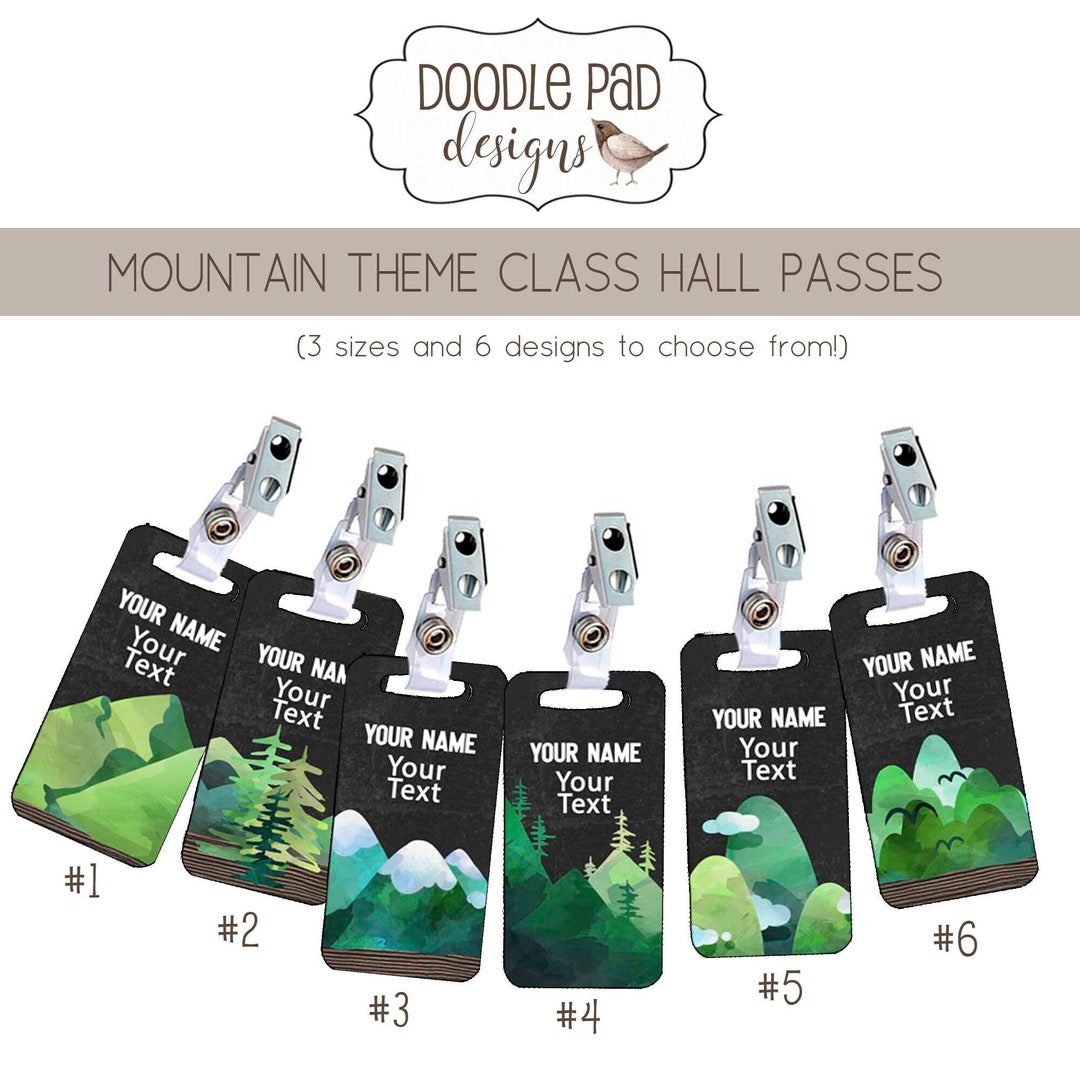 Personalized Watercolor Mountain Theme Hall Passes, Classroom ...
