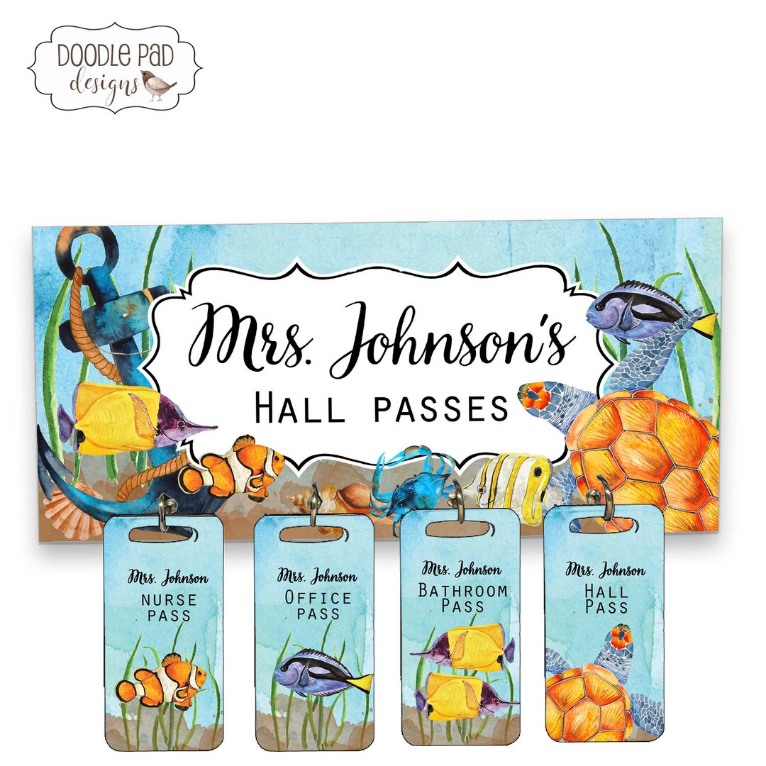 Bathroom Pass Classroom Hall Passes Personalized OCEAN Classroom Decor ...