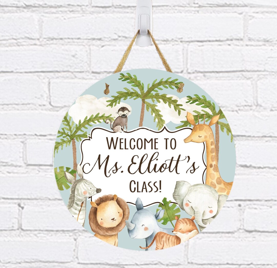 Teacher Door Sign Safari Classroom Door Hanger Welcome Name Sign ...