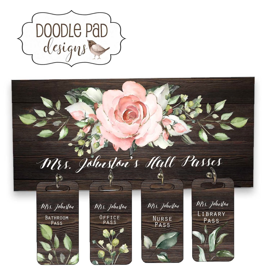 Personalized Hall Passes Sign, Botantical Rose Classroom Decor - Etsy