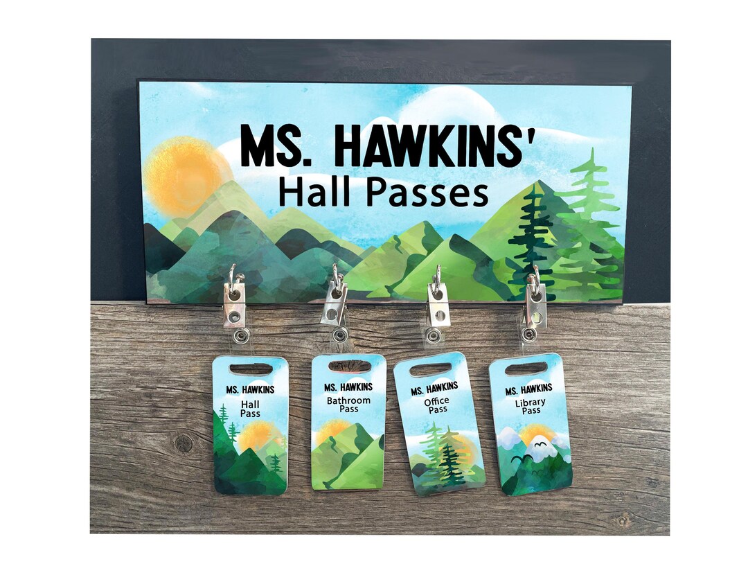 Personalized MOUNTAIN Classroom Decor, Nature Hall Passes Sign, Teacher ...